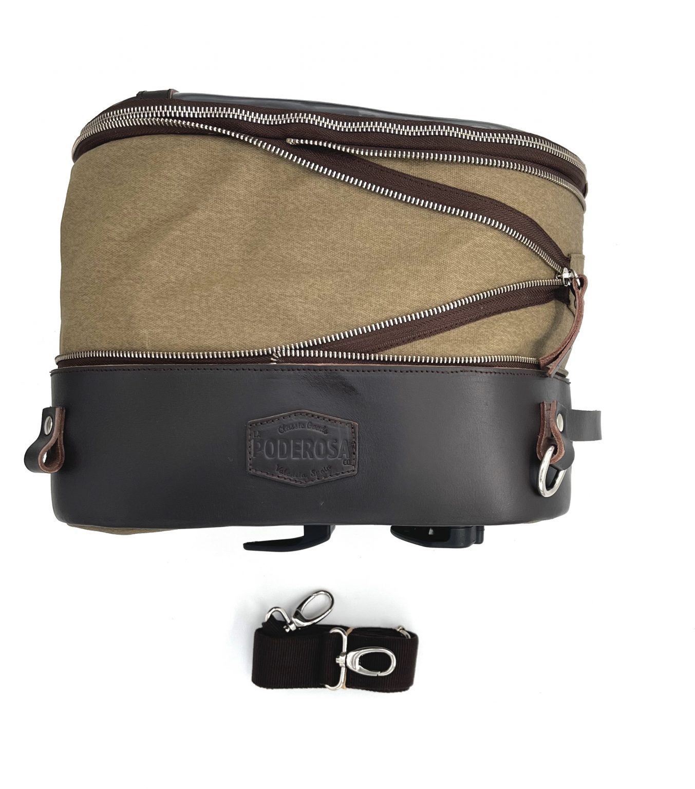 Fez 19L tailgate bag with Klickfix Safari Beige / dark brown leather ...