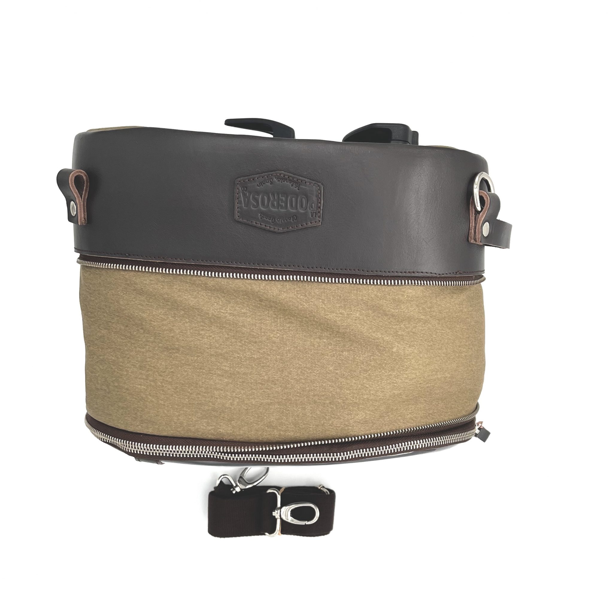 Fez 19L tailgate bag with Klickfix Safari Beige / dark brown leather ...